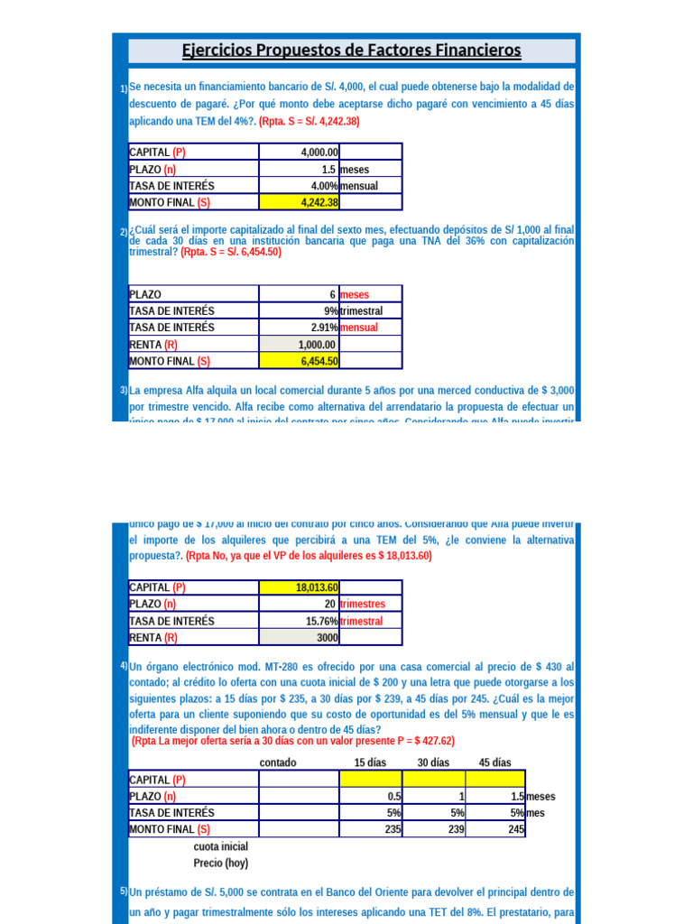 14 CLASE 4 - Factores Financieros - Ejercicios Propuestos 1 | PDF | Interés | Bancos