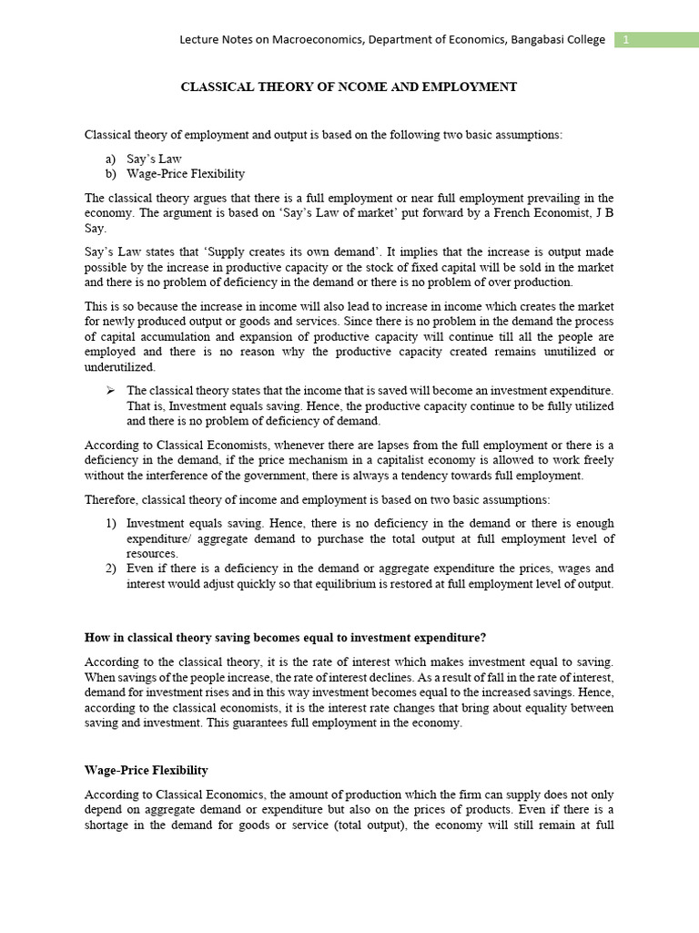 Classical Theory of Income and Employment | PDF | Labour Economics ...