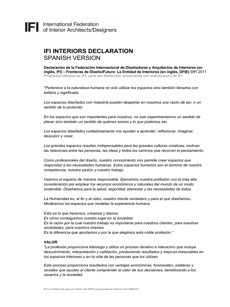 Declaración IFI sobre Diseño Interior | PDF | Diseño | Sociedad