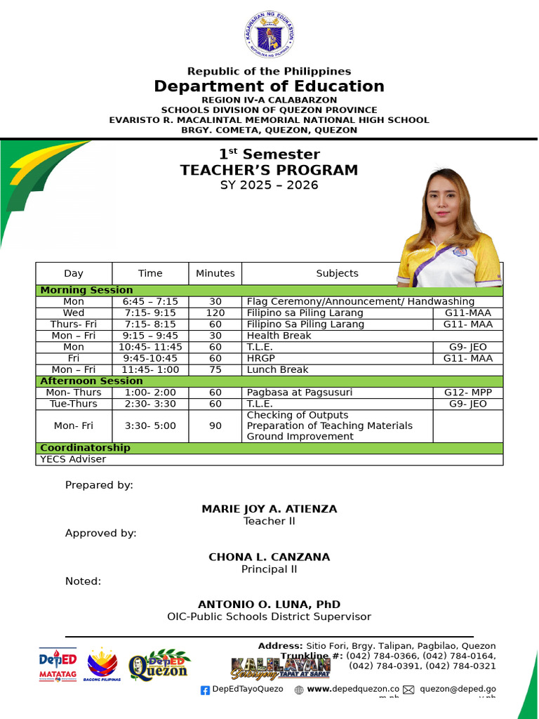 Teachers Class-Program Template 2024 | PDF | Government | Public Administration