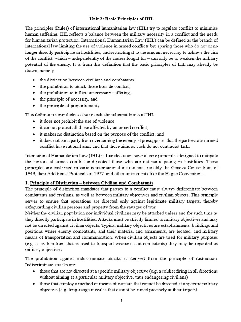 Unit 2 Basic Principles of IHL | PDF | International Humanitarian Law ...