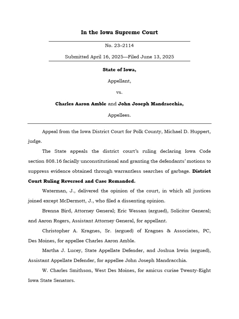 Iowa v. Amble, No. 23-2114 (Iowa June 13, 2025) | PDF | Search And ...