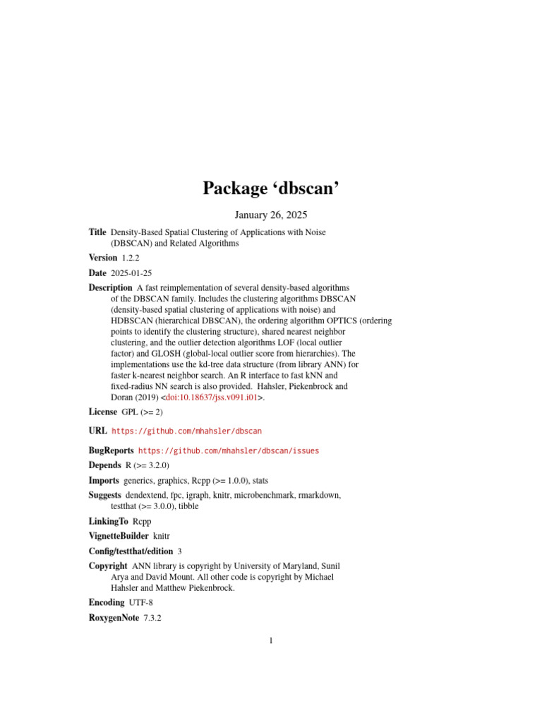 Dbscan R PKG Description | PDF | Machine Learning | Statistical Classification