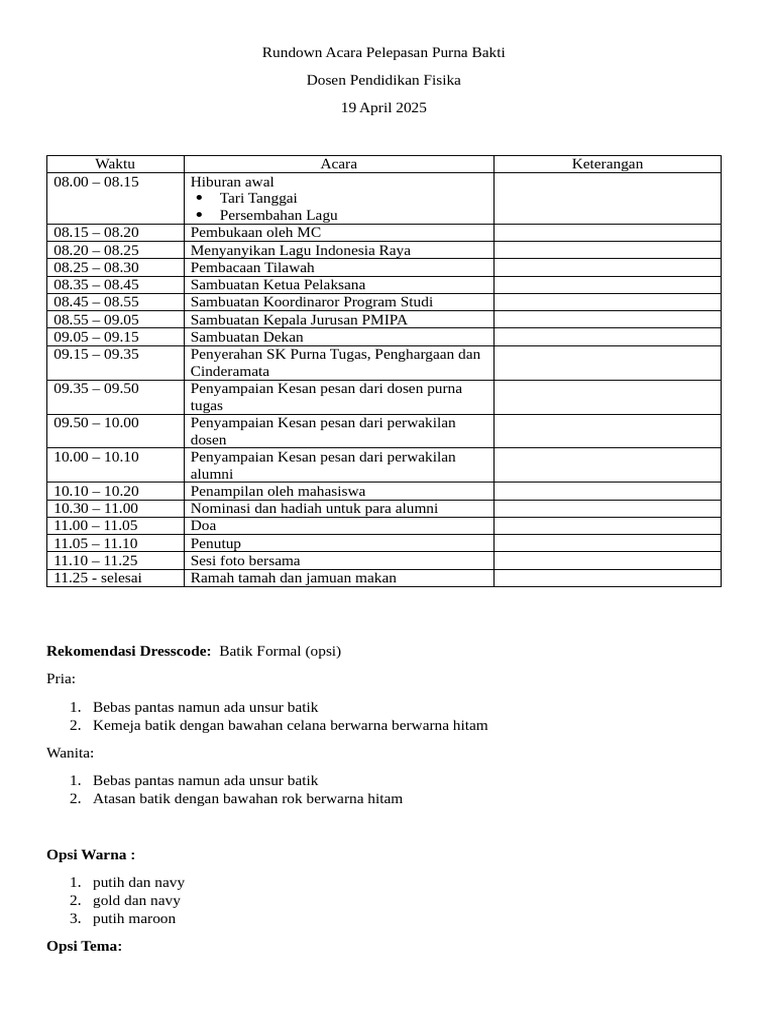 Rundown Acara Purna Bakti Dosen Fisika | PDF