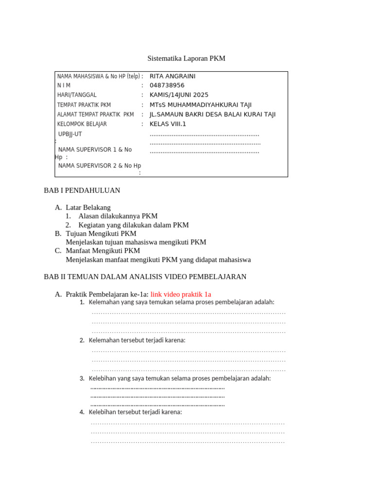 Laporan PKM Mahasiswa MTs Muhammadiyah | PDF
