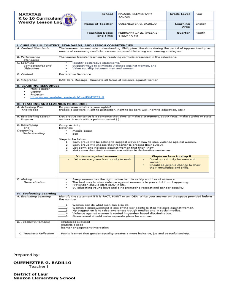 Badillo, Queenezter G. - Laur District | PDF | Learning | Curriculum