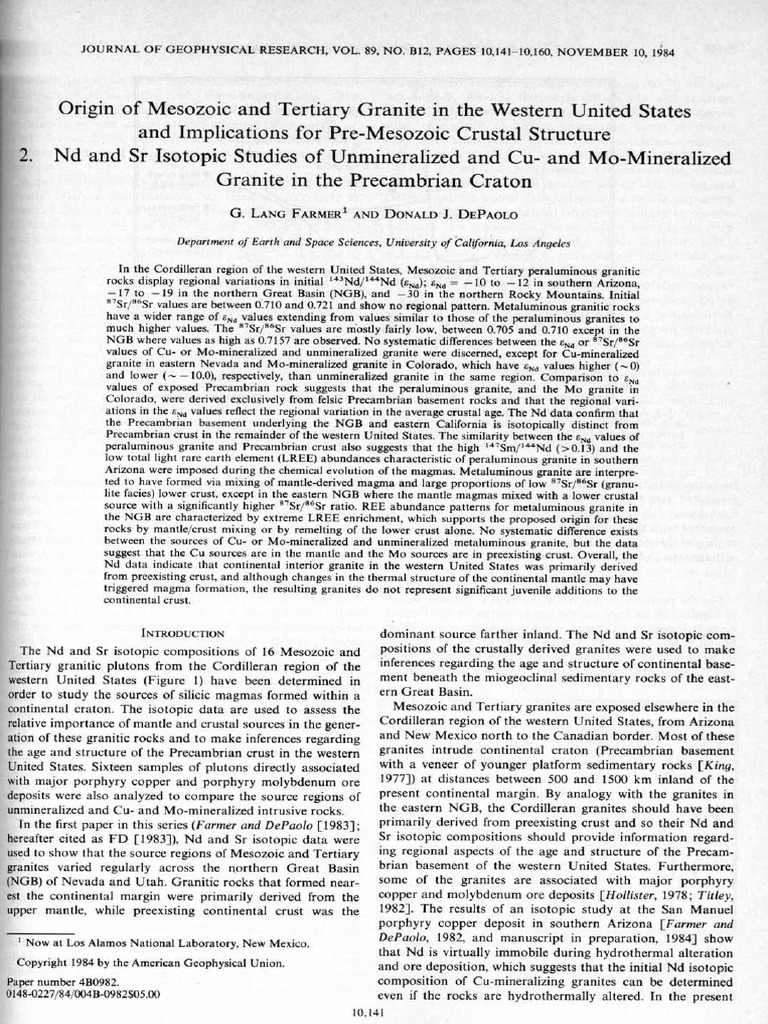Farmer and de Paolo 1984 - Origin of Mesozoic and Tertiary Granite in ...