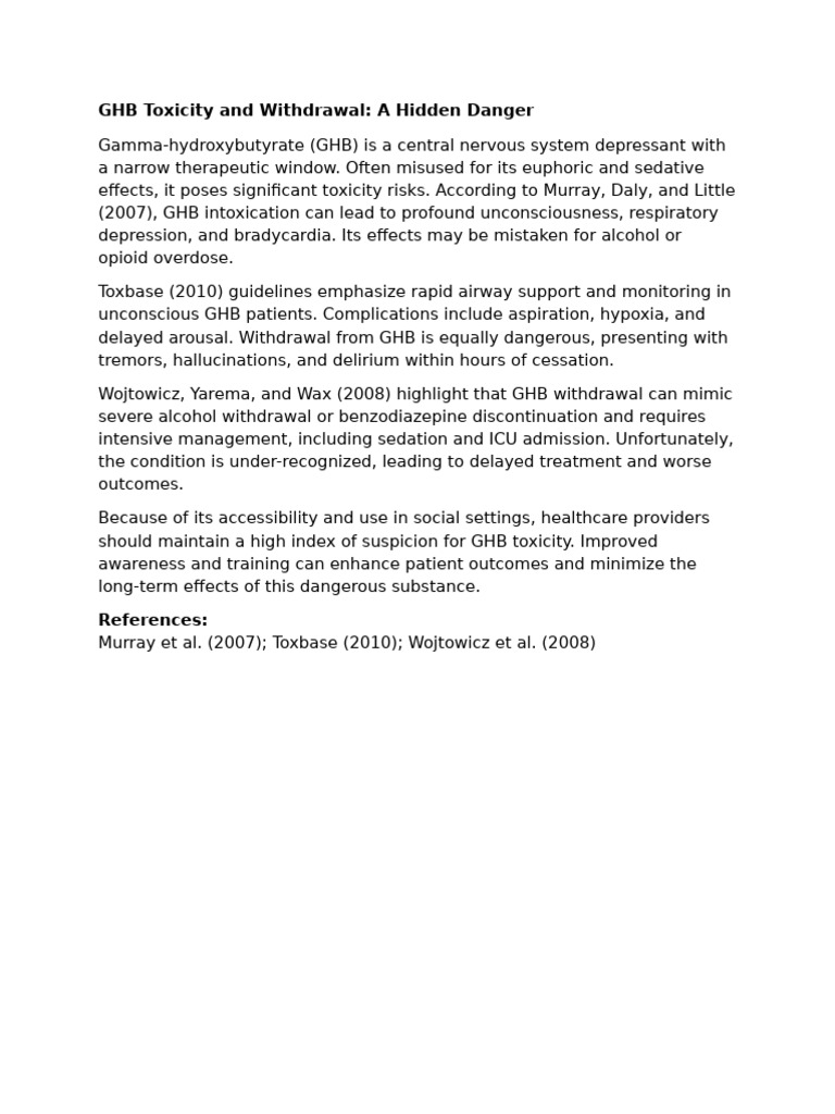 GHB Toxicity and Withdrawal | PDF