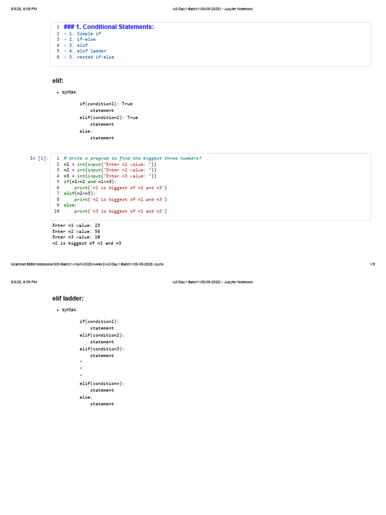 w2-Day1-Batch1 (05-05-2025) - Jupyter Notebook | PDF | Control Flow | Object Oriented Programming