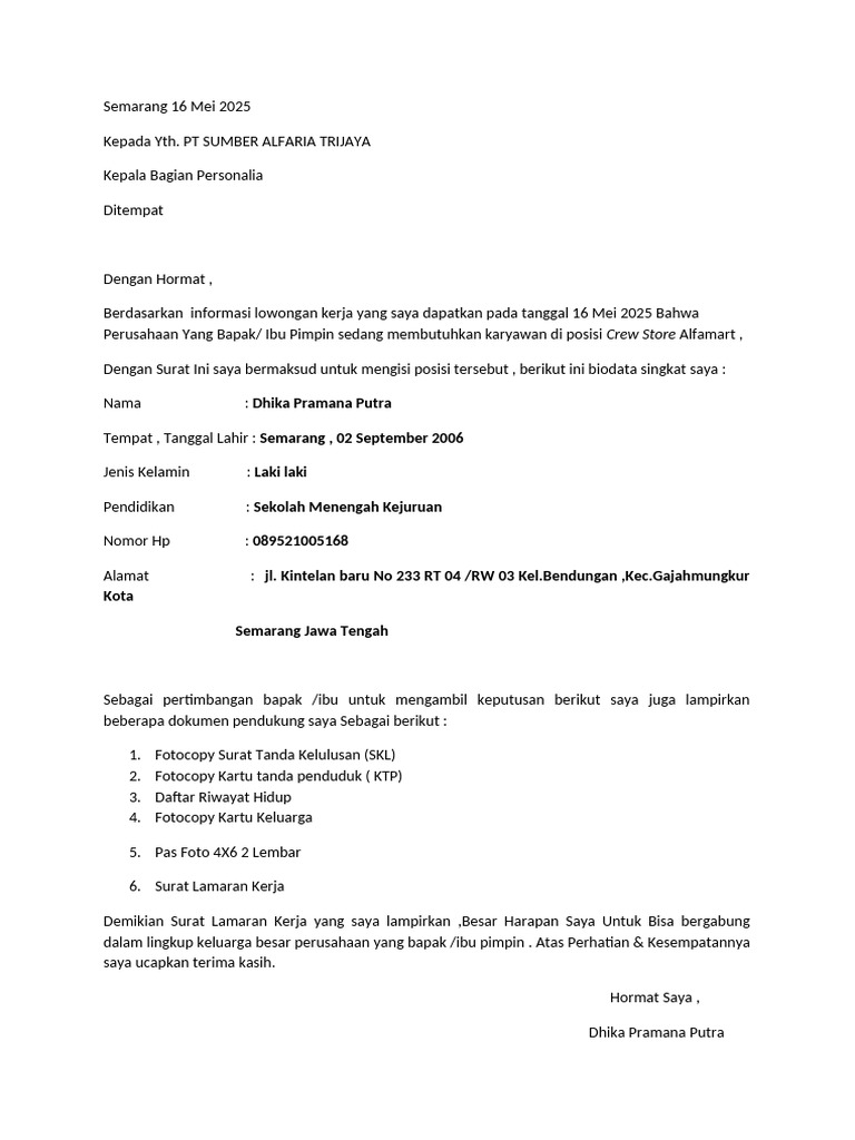 Cv Surat Lamaran Dika | PDF