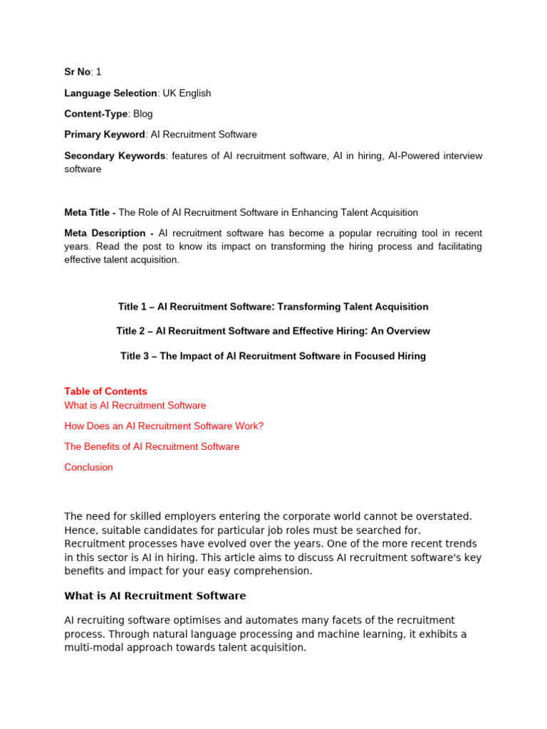 Recruitment Software Revolutionizing Talent Acquisition | PDF | Artificial Intelligence ...