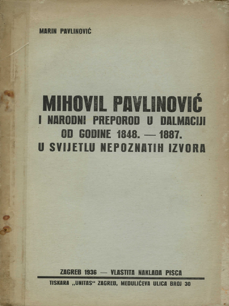 Mihovil Pavlinovic I Narodni Preporod-Marin Pavlinovic 1936 | PDF
