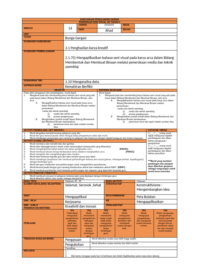 m14 RPH PSV THN 4 2024-2025 by Cikgu Gorgeous | PDF