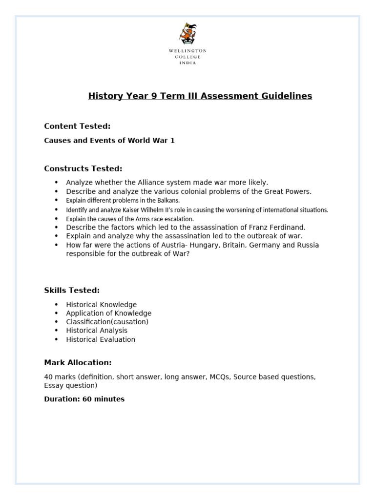 Y9 History Pupil Assessment Guidelines | PDF