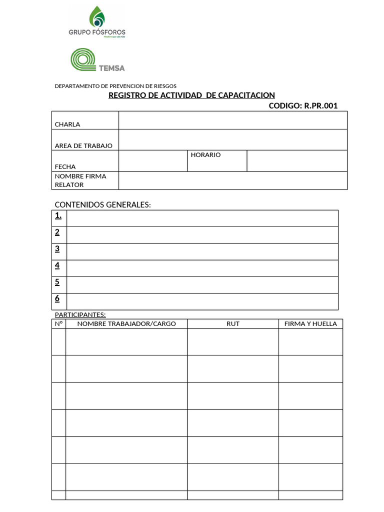 Formato para Charla 5 Minutos | PDF