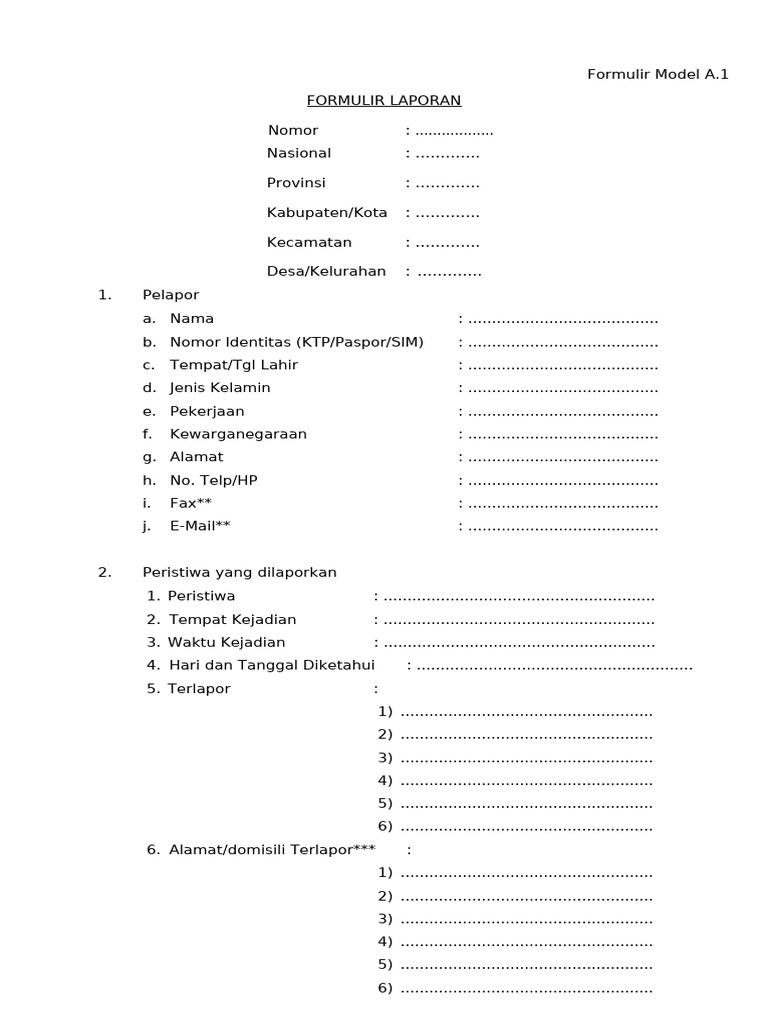 Formulir Laporan Model A.1 | PDF