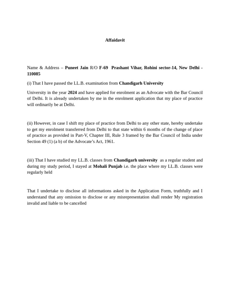 Enrollment Affidavit | PDF