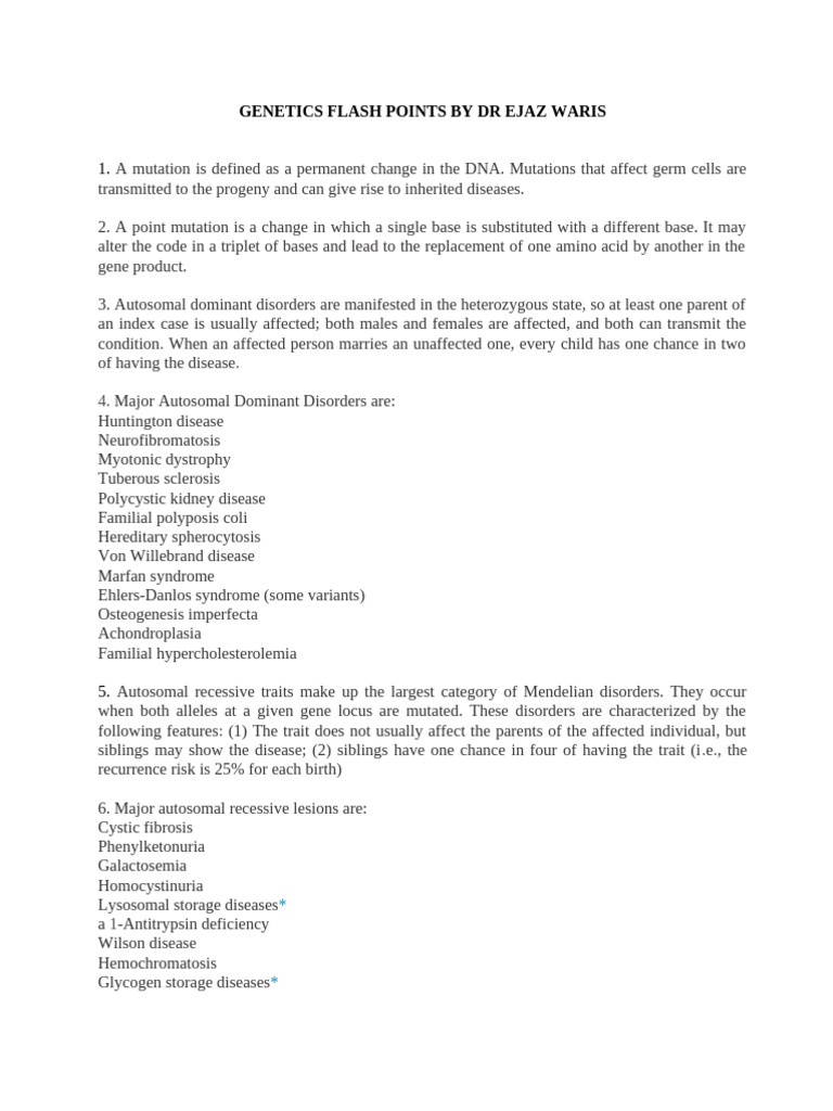 Genetics Flash Points by DR Ejaz Waris | PDF | Genetic Disorder | Dominance (Genetics)