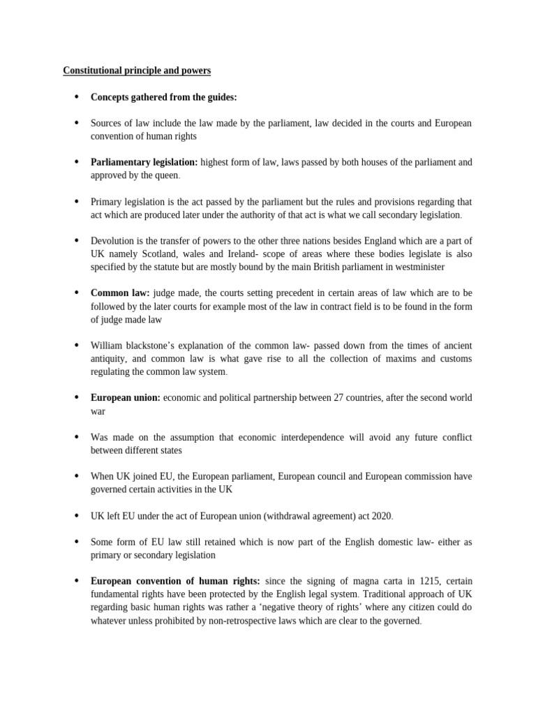 UK Constitutional Principles and Powers | PDF | European Convention On ...