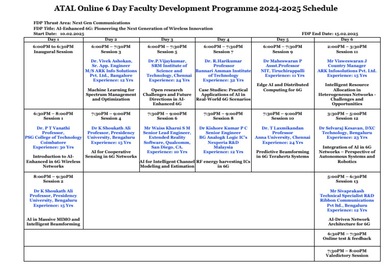 ATAL Online FDP Schedule | PDF | Information And Communications Technology | Telecommunications