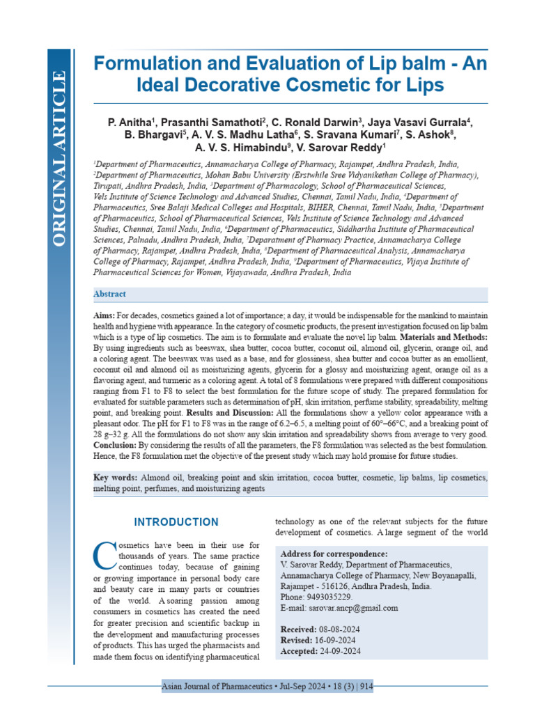 Lip Balm Formulation and Evaluation | PDF | Cosmetics