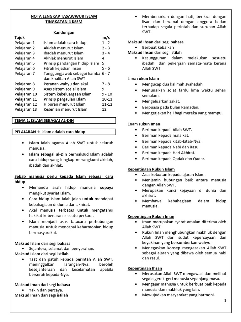Nota Ringkas T4&T5 KSSM | PDF