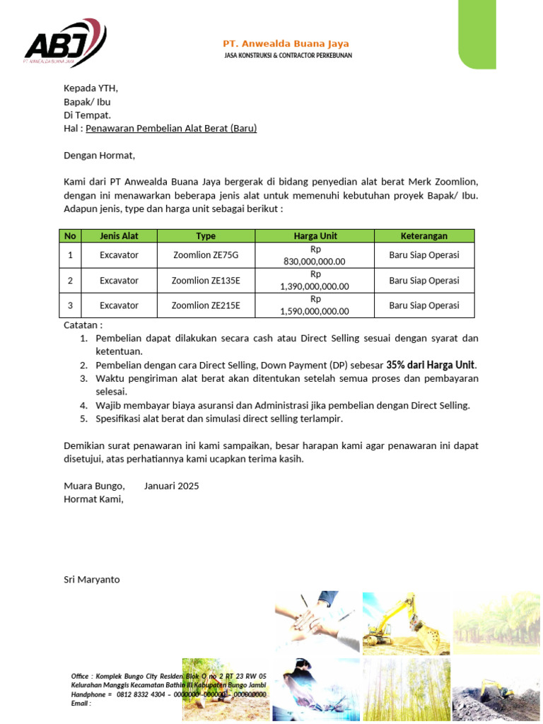 Surat Penawaran Alat Berat | PDF