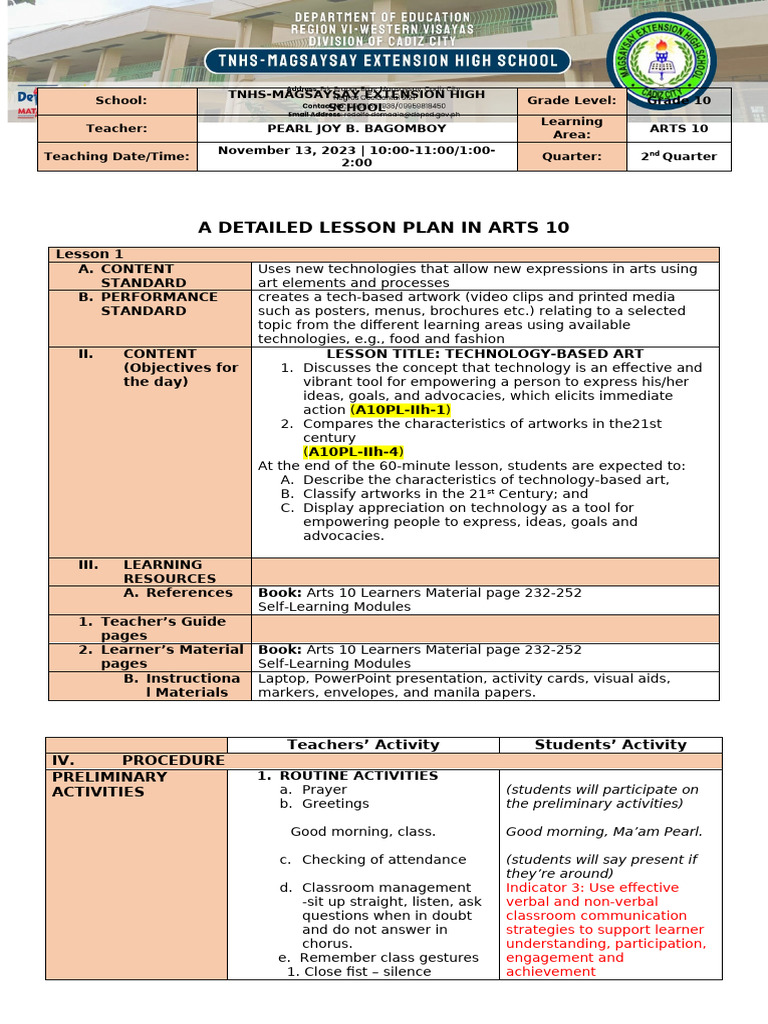 Technology-Based Art Lesson Plan | PDF | Learning | Lesson Plan