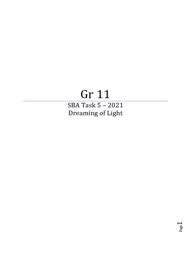 Grade 11 Literature Assignment: Dreaming of Light | PDF