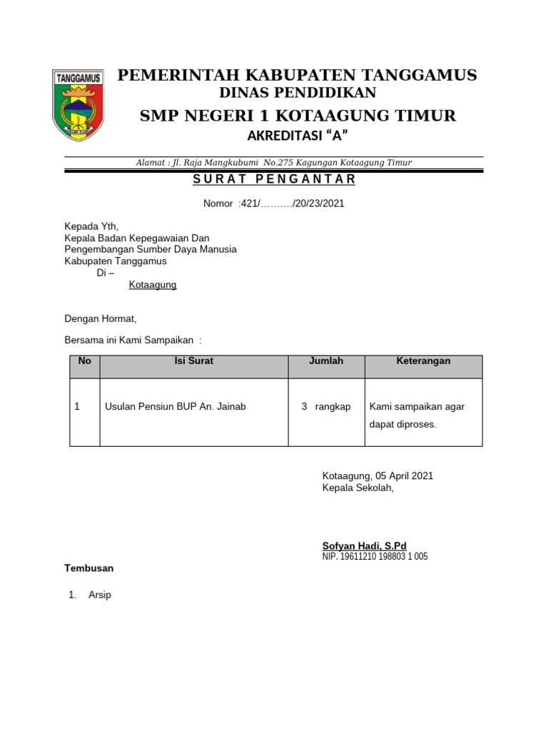 Usulan Pensiun BUP Jainab Tanggamus | PDF