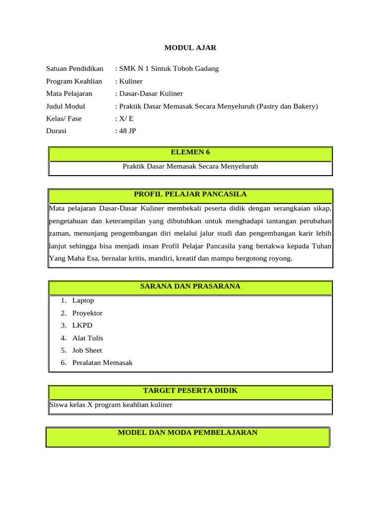 Modul Ajar Pastry Bakery | PDF