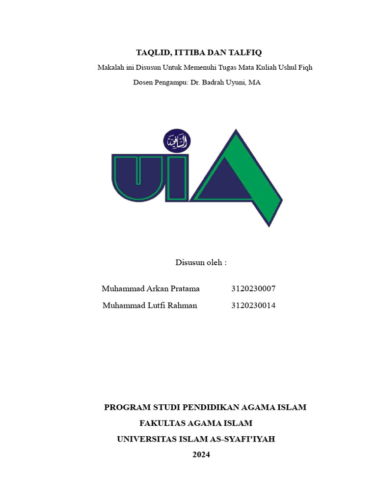 Taqlid, Ittiba, dan Talfiq dalam Ushul Fiqh | PDF