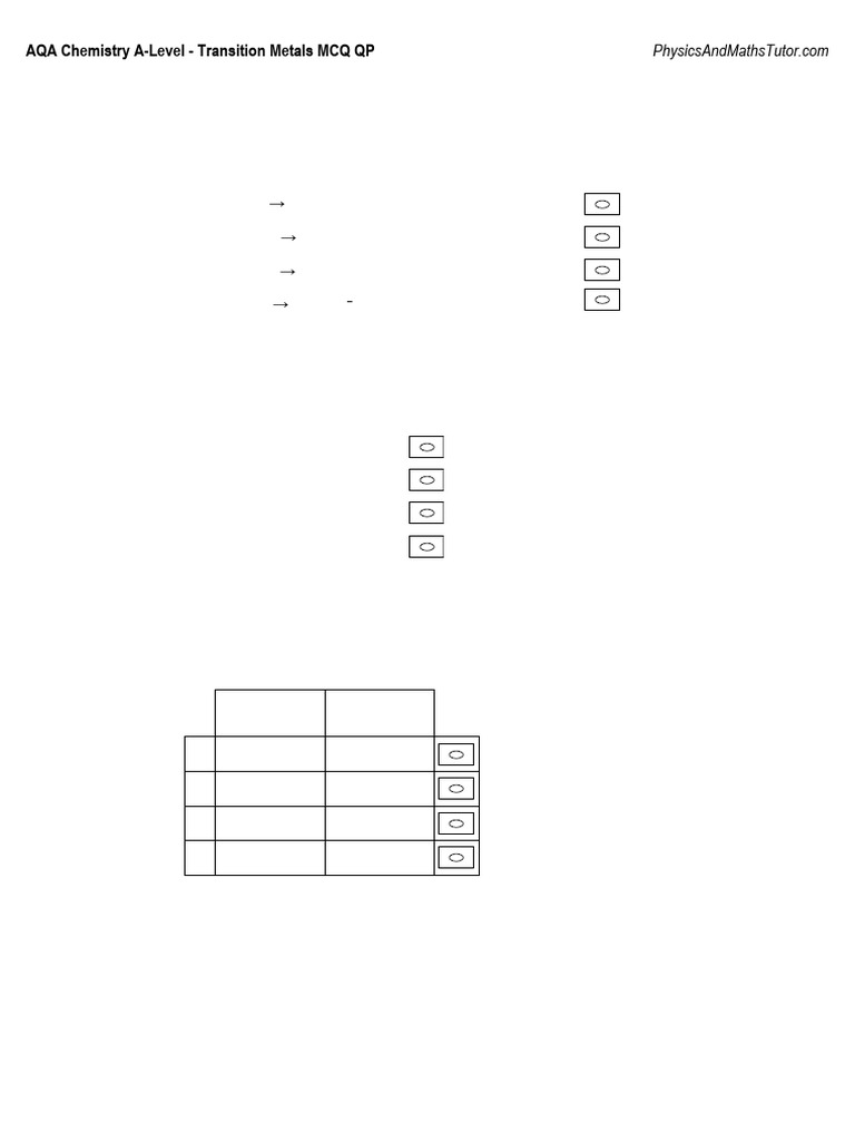 Transition Metals MCQ QP | PDF | Coordination Complex | Transition Metals