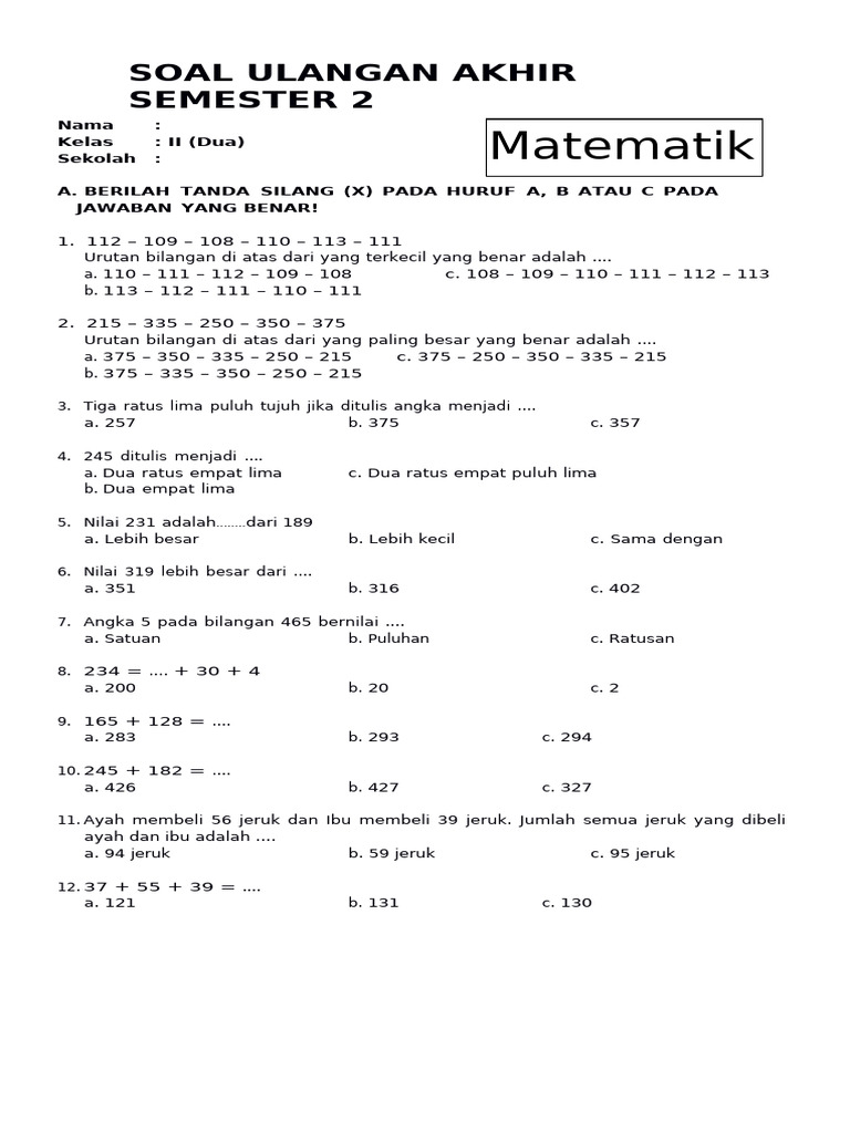 Matematika Kelas 2 SD | PDF