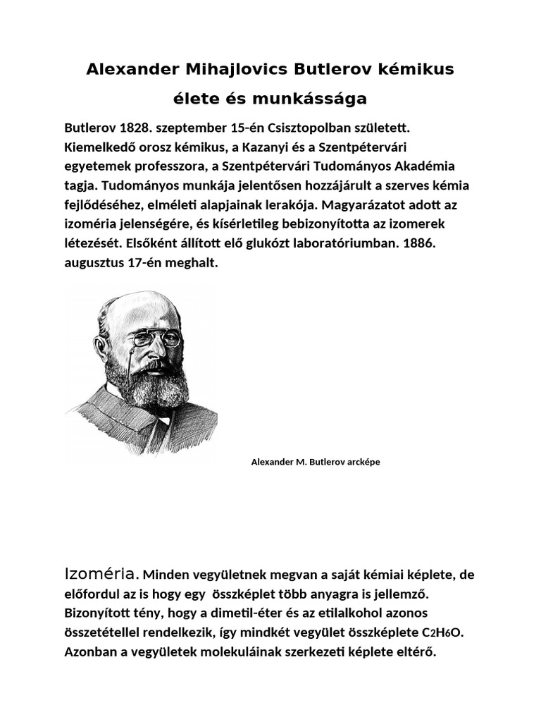 Alexander Mihajlovics Butlerov Kémikus | PDF