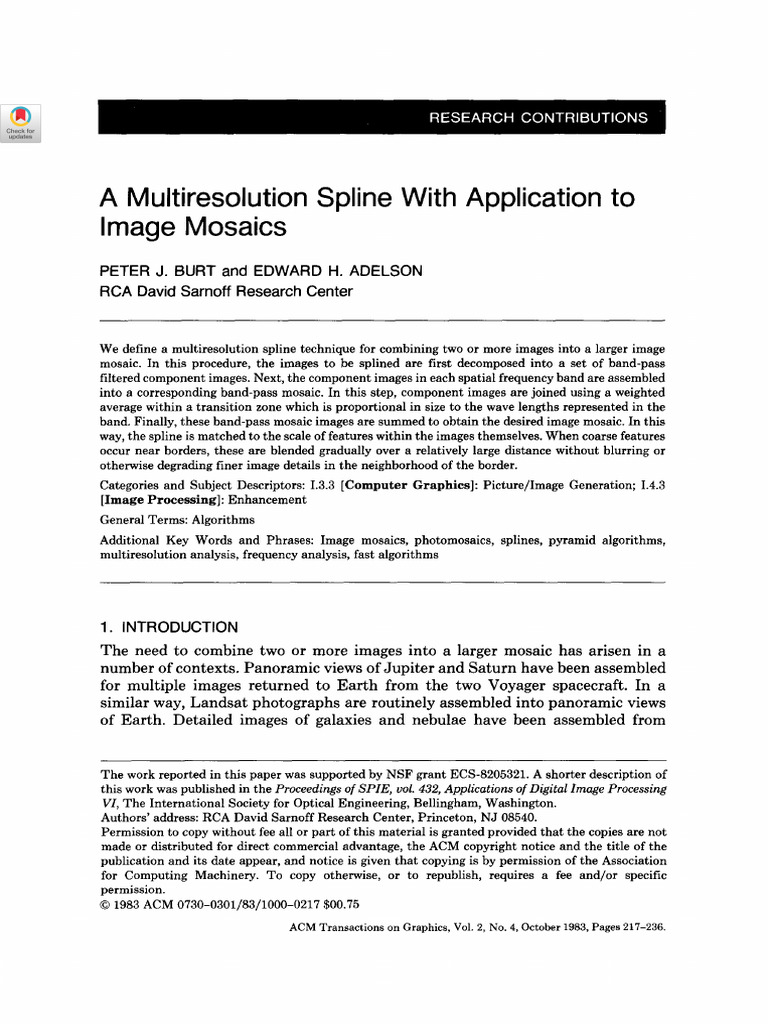 A Multiresolution Spline With Application To Image Mosaics | PDF | Spline (Mathematics ...
