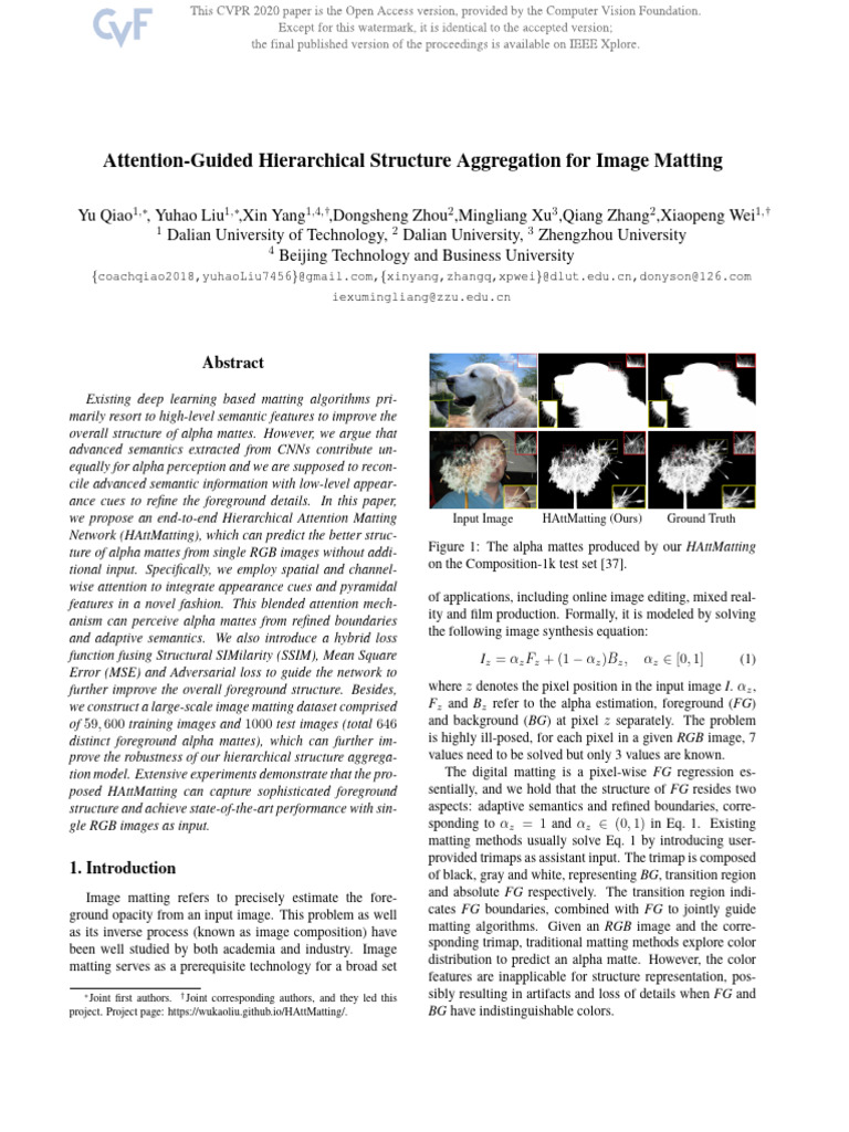 Attention-Guided Hierarchical Structure Aggregation For Image Matting | PDF | Attention | Deep ...