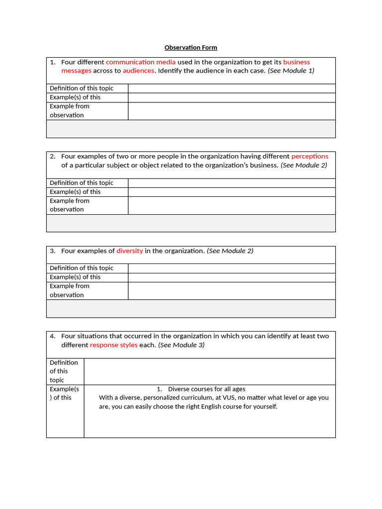 Observation Form Project | PDF | Communication | Chess Theory