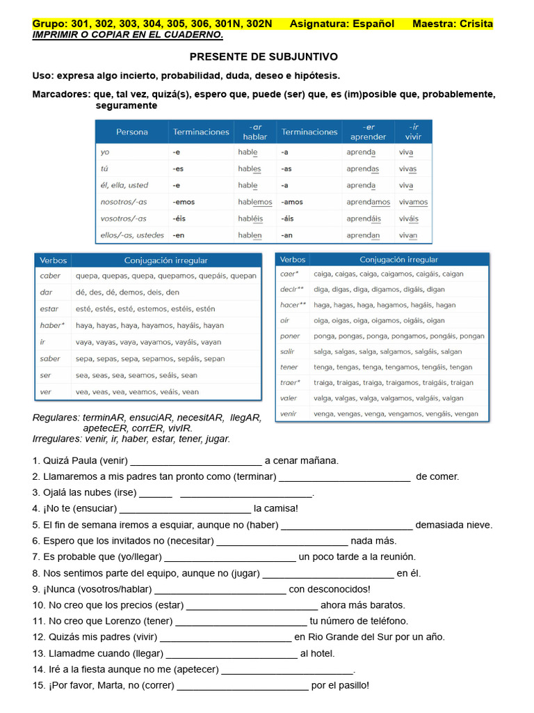 Presente de Subjuntivo | PDF