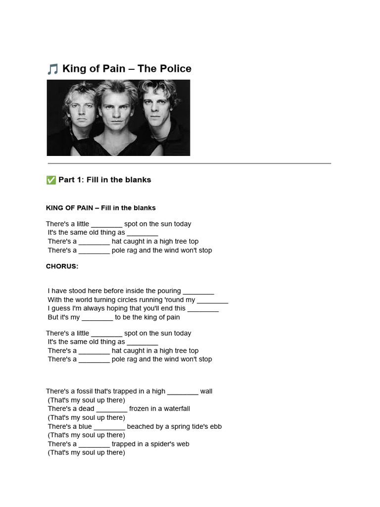 Atividade Com Música Indefinite Articles King of Pain Lyrics | PDF
