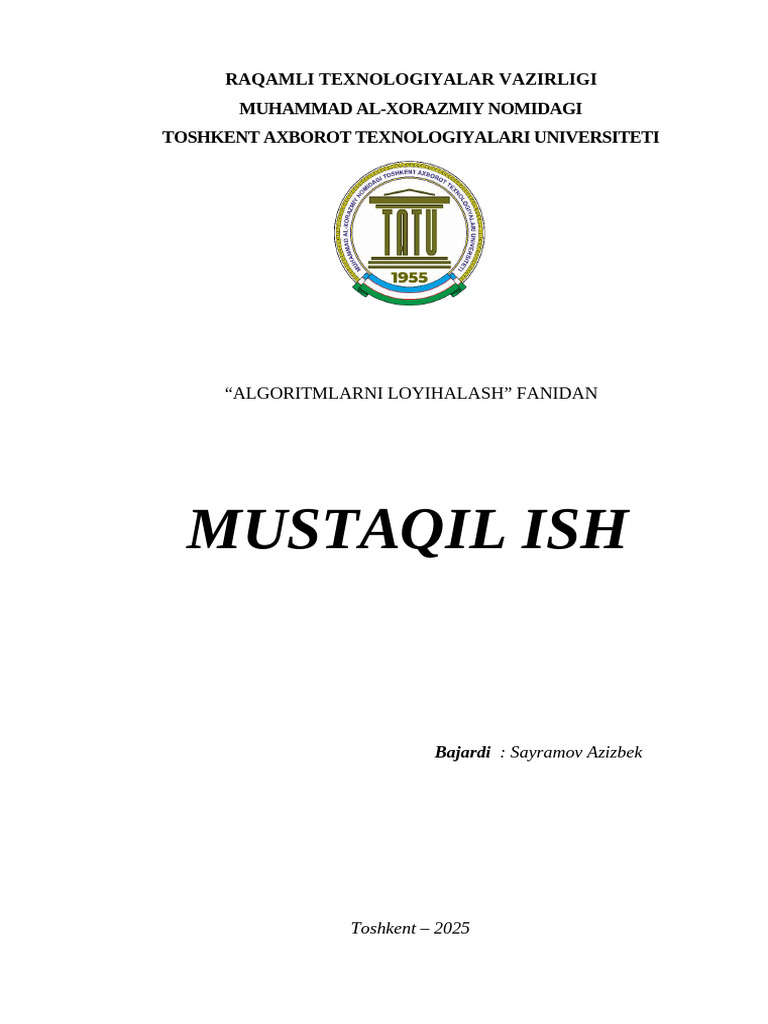 Mustaqil Ish Algoritm | PDF