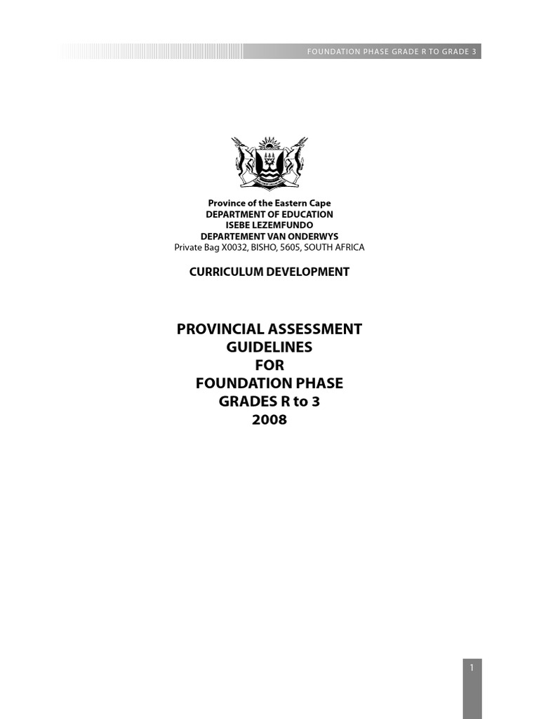 Provincial Assessment Guidelines FOR Foundation Phase Grades R To 3 ...