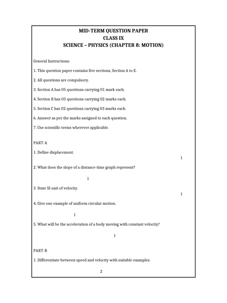 Chapter8 Motion QuestionPaper | PDF