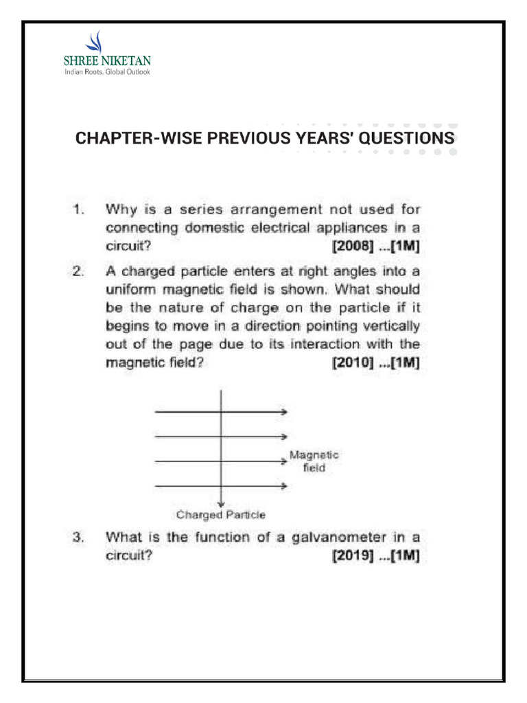 Magneticeffects Questionbank Previousyearquestions | PDF