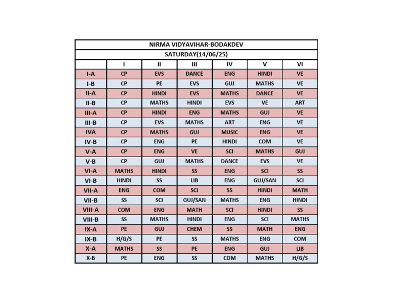 Saturday Time Table 14.06.2025 | PDF