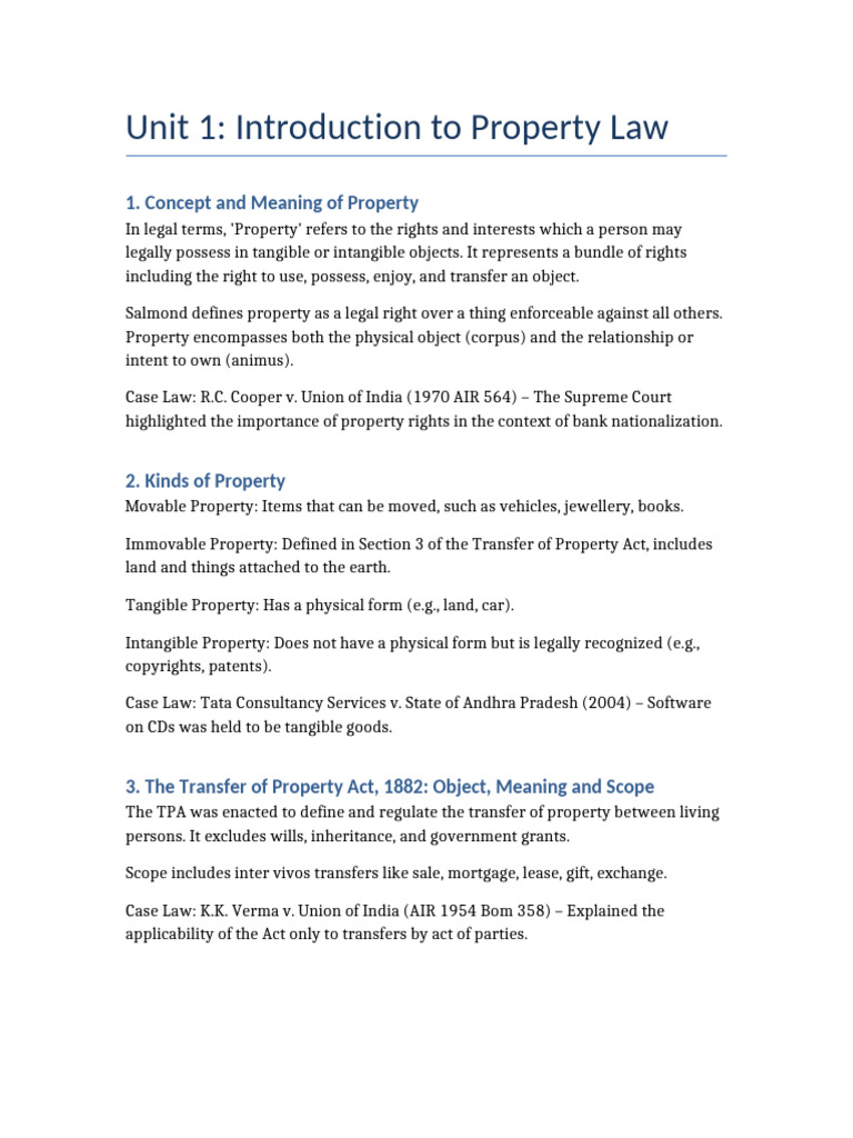 Unit 1 Introduction To Property Law | PDF | Property | Real Property