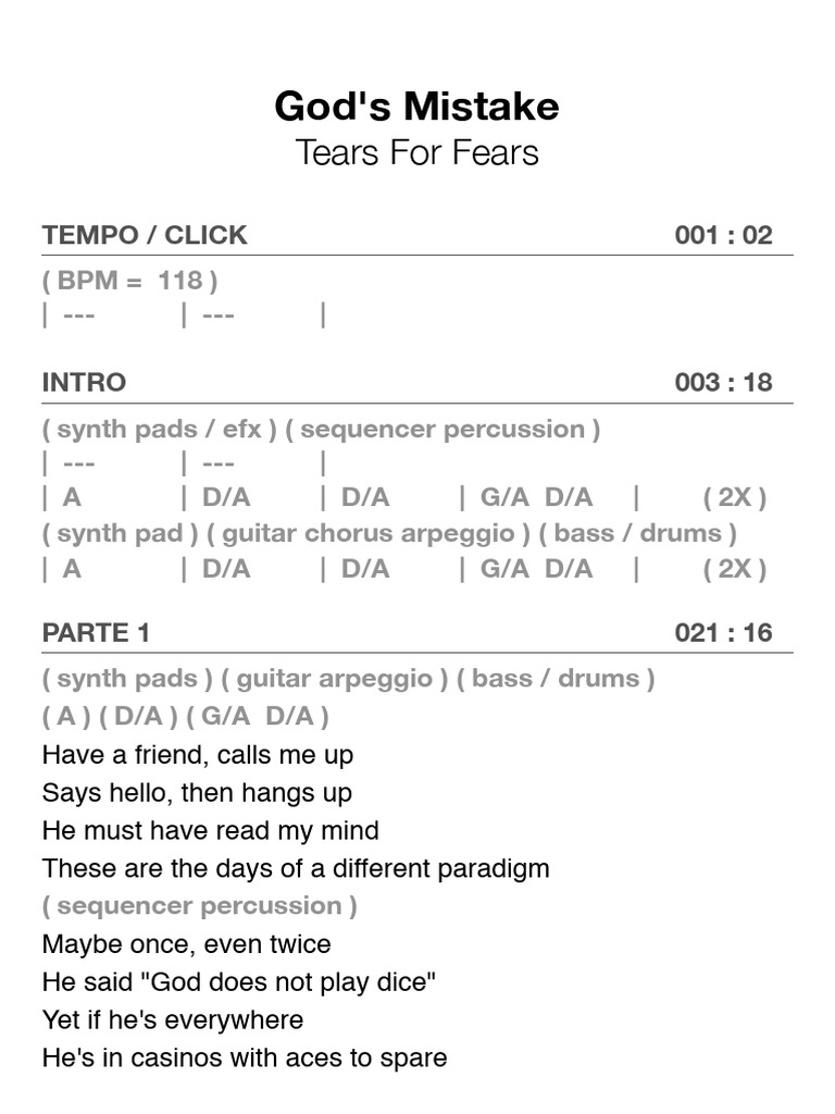 Tears For Fears Gods Mistake | PDF | Musical Techniques | Musicology