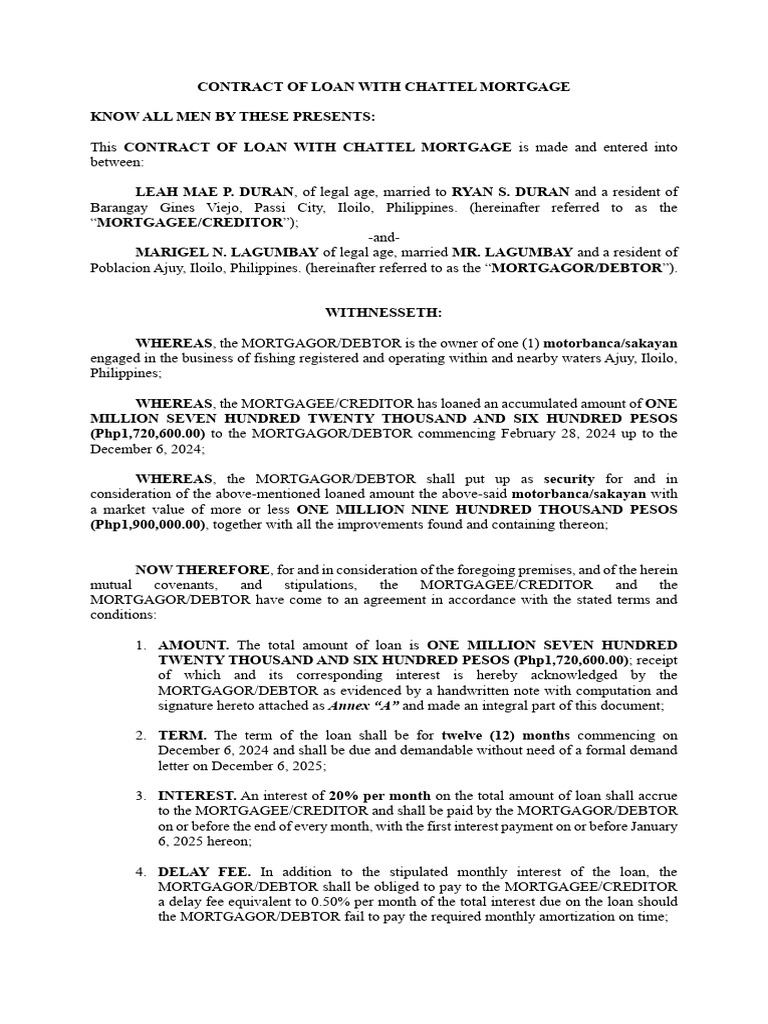 Contract of Loan With Chattel Mortgage | PDF | Mortgage Law | Foreclosure