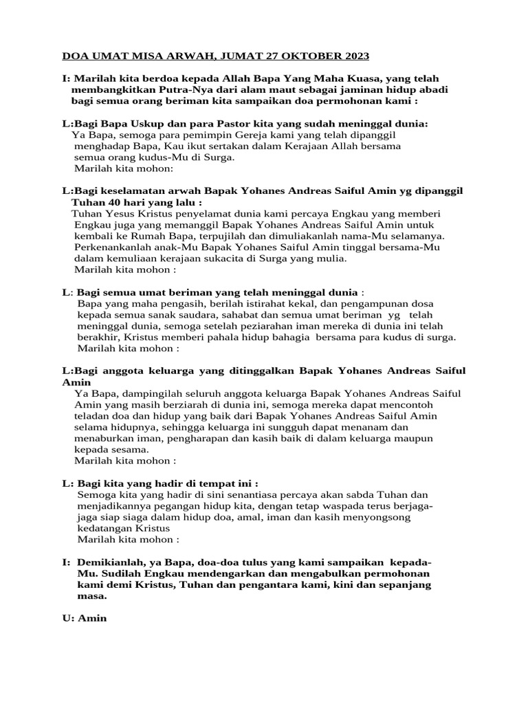 Doa Umat untuk Misa Arwah Katolik | PDF