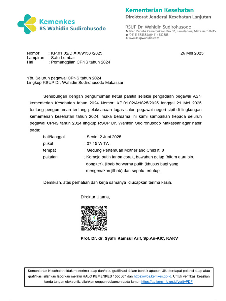 Surat Pemanggilan CPNS Tahun 2024 | PDF